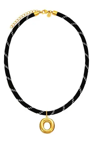 PETIT MOMENTS Bubble Initial Pendant Cord Necklace Black-o
