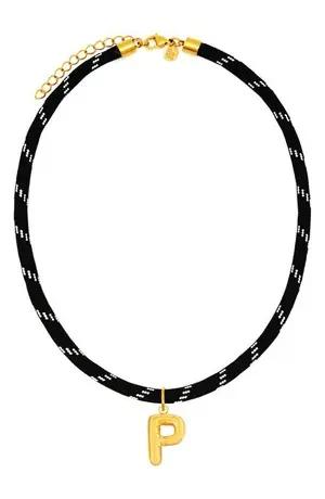 PETIT MOMENTS Bubble Initial Pendant Cord Necklace Black-p