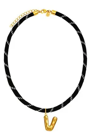 PETIT MOMENTS Bubble Initial Pendant Cord Necklace Black-v