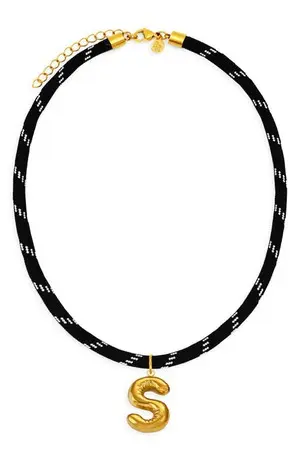PETIT MOMENTS Bubble Initial Pendant Cord Necklace - Black