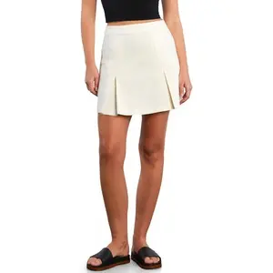 WASH LAB DENIM Pleated Denim Miniskirt - Tofu