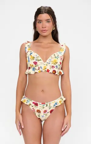 Show Me Your Mumu Island Ruffle Bikini Top - French Floral Rib Scrunch