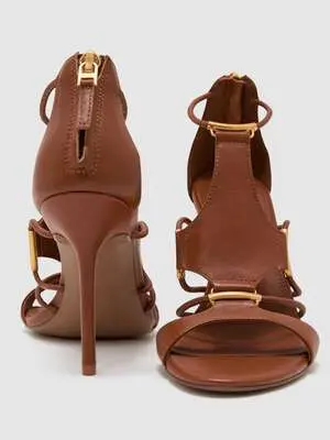 REISS Leather Strappy Stiletto Sandals - Tan