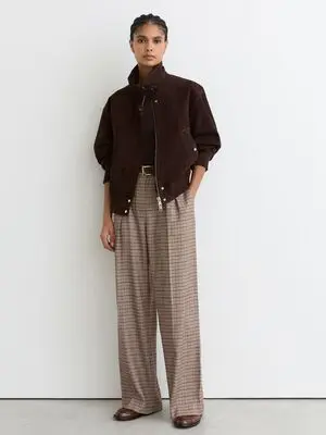 REISS River Wide-leg Check Trousers - Neutral Check