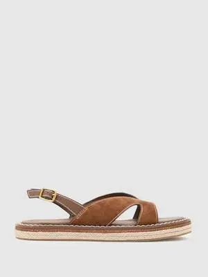 REISS Rhia Suede Flat Sandals With Contrast Stitching
