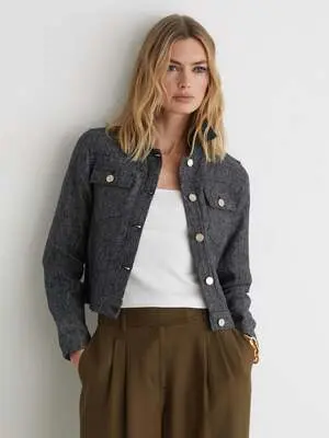 REISS Linen-cotton Woven Trucker Jacket