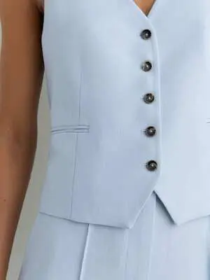 REISS Button-through Tailored Waistcoat - Blue