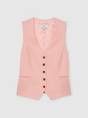 REISS Magda Button-through Tailored Waistcoat - Pink