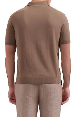 Bugatchi Wave Stitch Cotton Knit Polo - Taupe
