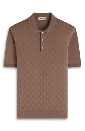Bugatchi Wave Stitch Cotton Knit Polo - Taupe