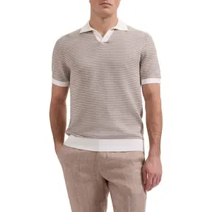 Bugatchi Striped Johnny Collar Sweater - Camel
