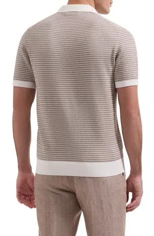 Bugatchi Striped Johnny Collar Sweater - Camel