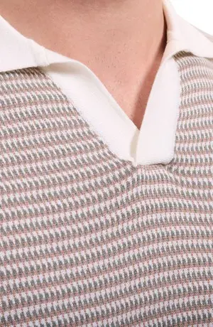 Bugatchi Striped Johnny Collar Sweater - Camel