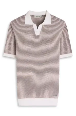 Bugatchi Striped Johnny Collar Sweater - Camel