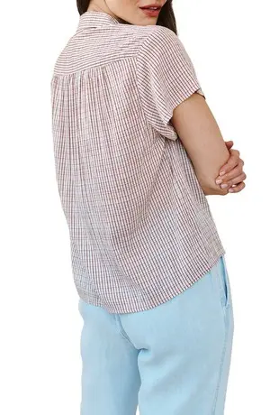 Bella Dahl Check Shirred Short Sleeve Button-up Shirt