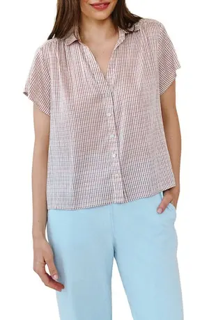Bella Dahl Check Shirred Short Sleeve Button-up Shirt
