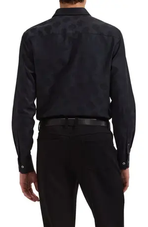 Bugatchi Julian Shaped Fit Stretch Cotton Jacquard Button-up Shirt - Black