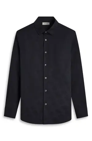 Bugatchi Julian Shaped Fit Stretch Cotton Jacquard Button-up Shirt - Black