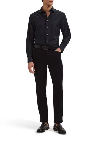 Bugatchi Julian Shaped Fit Stretch Cotton Jacquard Button-up Shirt - Black