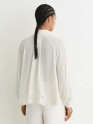 REISS Rae Broderie Blouson-sleeve Blouse