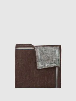 REISS Claudio Linen Pocket Square Chocolate Brown