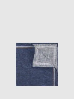 REISS Claudio Linen Pocket Square Navy