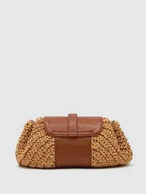 REISS Raffia-effect And Leather Shoulder Bag