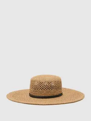 REISS Astrid Straw-effect Hat With Trim