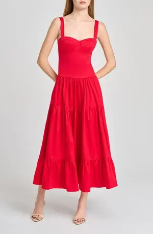 WAYF Melinda Sweetheart Neck Midi Dress