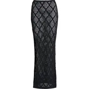 Elan Lace Side Slit Cover-up Maxi Skirt - Black