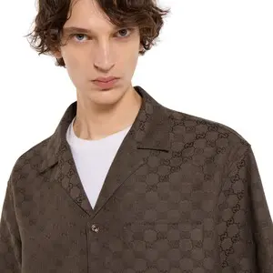 Gucci Gg Canvas Linen Blend Bowling Shirt - Brown