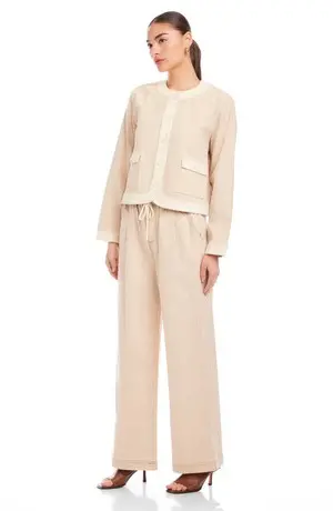 Fifteen Twenty Striped Crop Jacket With Contrast Trims - Khaki/cream