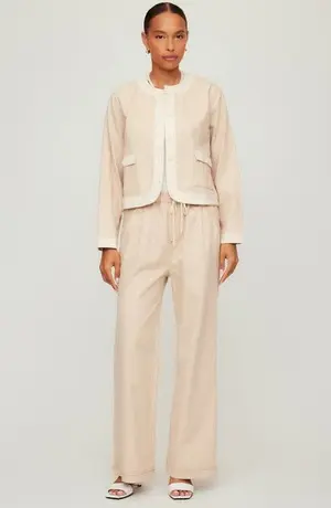 Fifteen Twenty Striped Crop Jacket With Contrast Trims - Khaki/cream