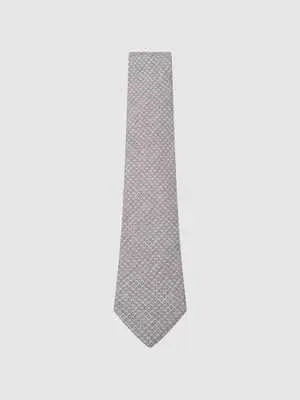 REISS Emilio Silk Micro Geometric-print Tie - Soft Blue