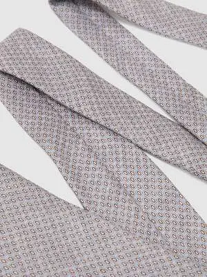 REISS Emilio Silk Micro Geometric-print Tie - Soft Blue