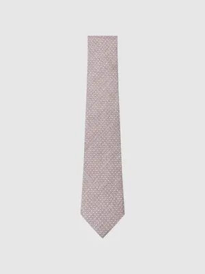 REISS Emilio Silk Micro Geometric-print Tie