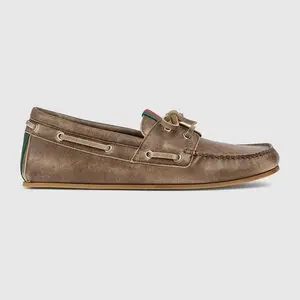 Gucci Leather Boat Shoe - Brown