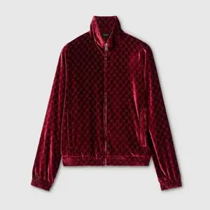 Gucci Gg Stretch Velvet Devoré Zipped Jacket - Bordeaux