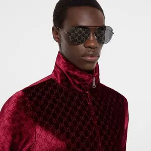 Gucci Gg Stretch Velvet Devoré Zipped Jacket - Bordeaux