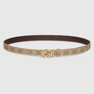 Gucci Thin Belt With Interlocking G Buckle - Beige