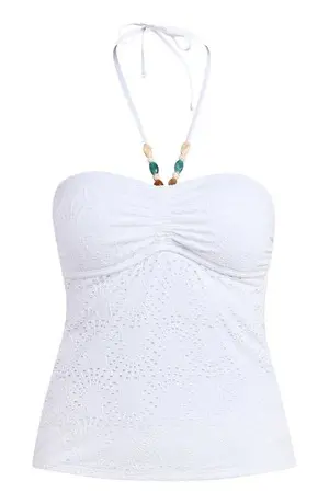 La Blanca Shellbound Eyelet Bandeau Tankini Top - White