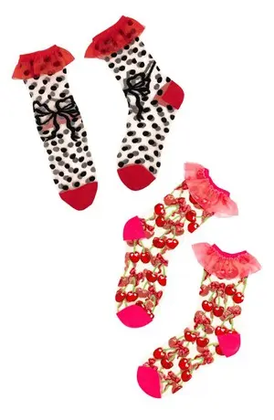 SOCK CANDY Classics Ruffle Sheer Crew Socks - Pink/red