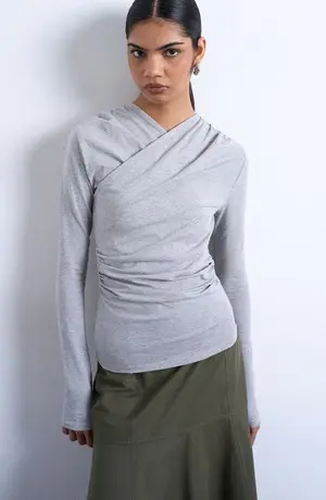 Topshop Ruched Wrap Top - Grey