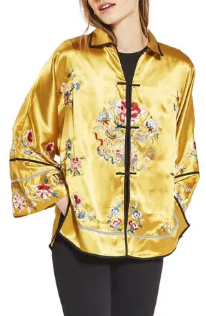 Topshop Embroidered Satin Kimono Jacket