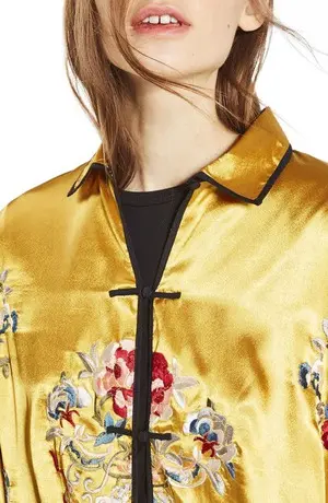 Topshop Embroidered Satin Kimono Jacket
