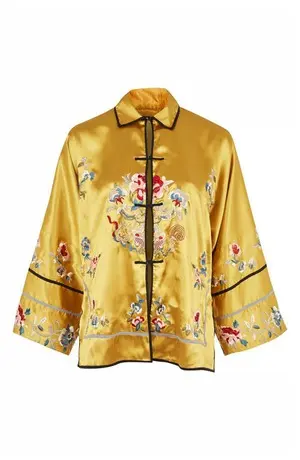 Topshop Embroidered Satin Kimono Jacket