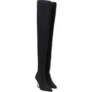 Balmain Wedge Knit Thigh-high Boots - Black