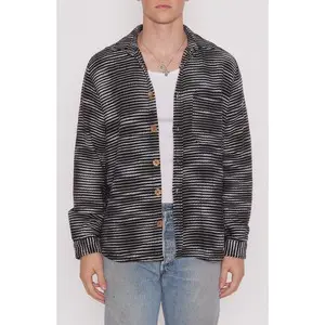 RAGA MAN Jacquard Stripe Shacket - Black/white