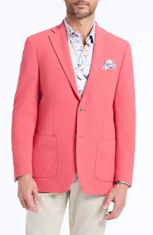 Robert Graham Harston Tailored Fit Pink Seersucker Sport Coat - Coral