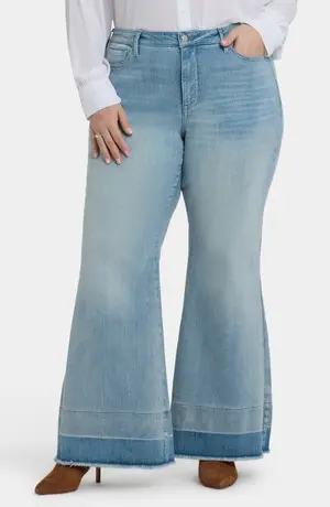 NYDJ Mia Frayed Shadow Hem High Waist Palazzo Flare Jeans - Light Paradise